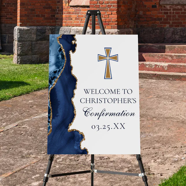 Elegant Confirmation Cross Navy Blue Gold Party Foam Board | Zazzle