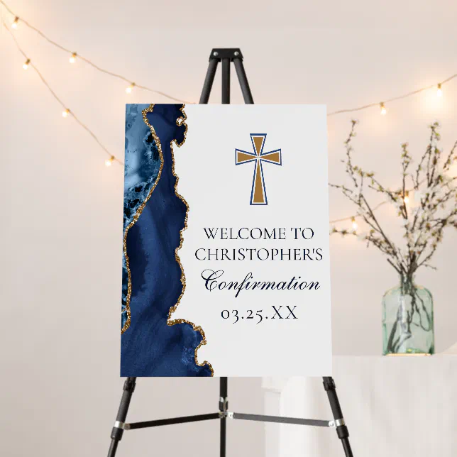 Elegant Confirmation Cross Navy Blue Gold Party Foam Board | Zazzle