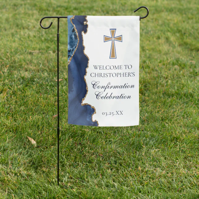 Elegant Confirmation Cross Navy Blue Gold Party Garden Flag | Zazzle