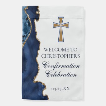 Elegant Confirmation Cross Navy Blue Gold Party Garden Flag | Zazzle