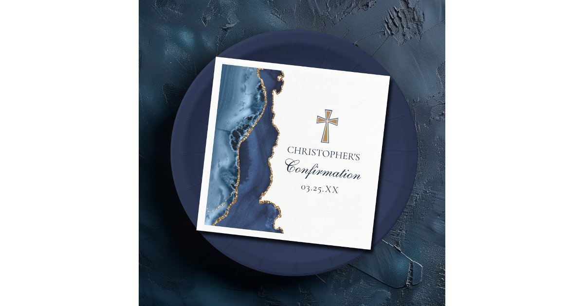 Elegant Confirmation Cross Navy Blue Gold Party Napkins | Zazzle