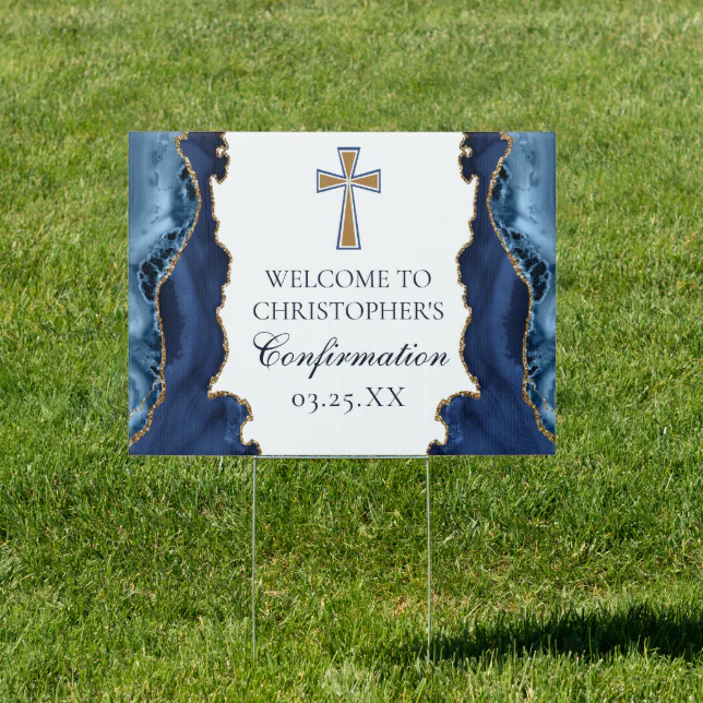Elegant Confirmation Cross Navy Blue Gold Yard Sign | Zazzle