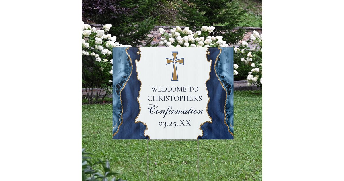 Elegant Confirmation Cross Navy Blue Gold Yard Sign | Zazzle