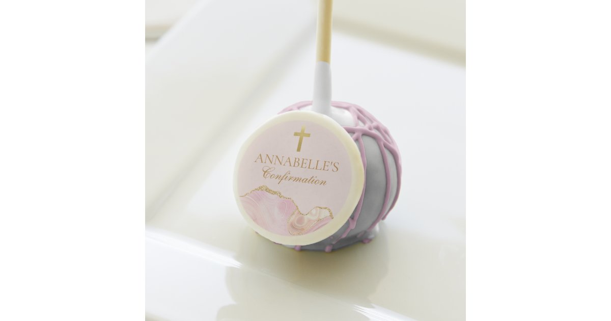 Elegant Confirmation Cross Pink Gold Agate Custom Cake Pops | Zazzle
