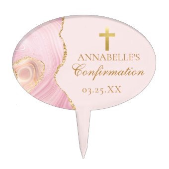 Elegant Confirmation Cross Pink Gold Agate Custom Cake Topper | Zazzle
