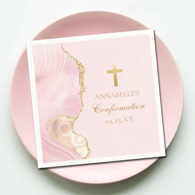 Elegant Confirmation Cross Pink Gold Custom Party Napkins | Zazzle