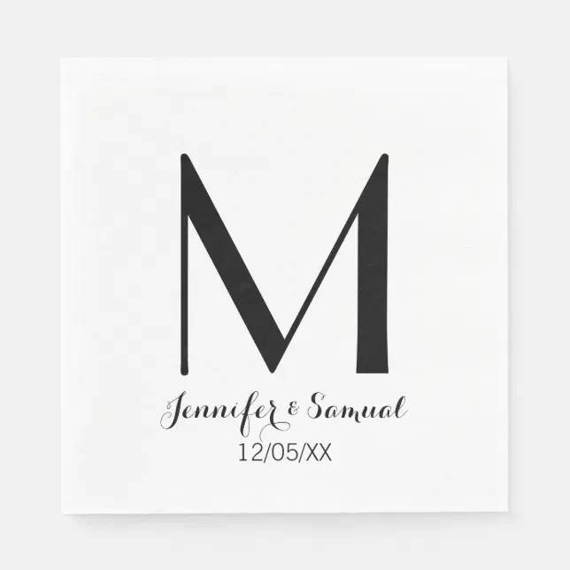 Elegant & Contemporary Monogram & Date Napkin | Zazzle