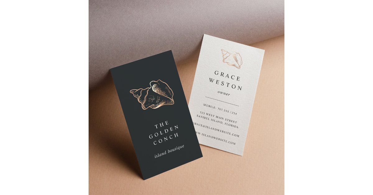 Elegant Copper Conch Shell Vertical Business Card | Zazzle