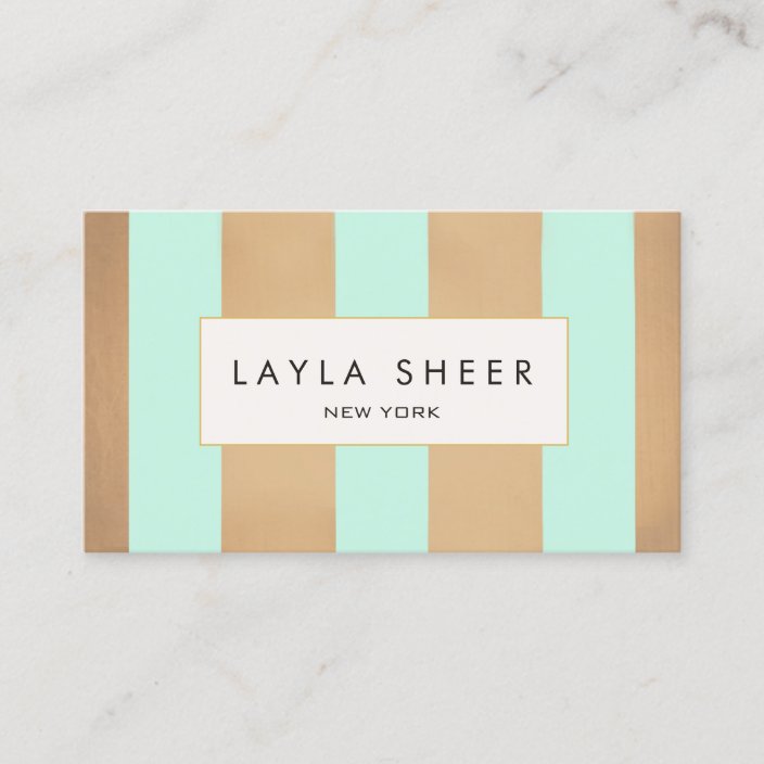 Elegant Copper Gold and Turquoise Stripes Business Card | Zazzle.com