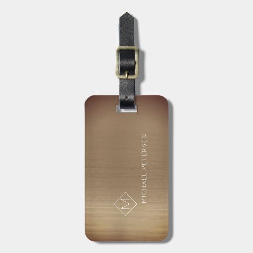 Elegant copper monogrammed name modern luggage tag | Zazzle