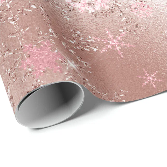 Elegant Copper & Pink Christmas Snowflake Pattern Wrapping Paper | Zazzle