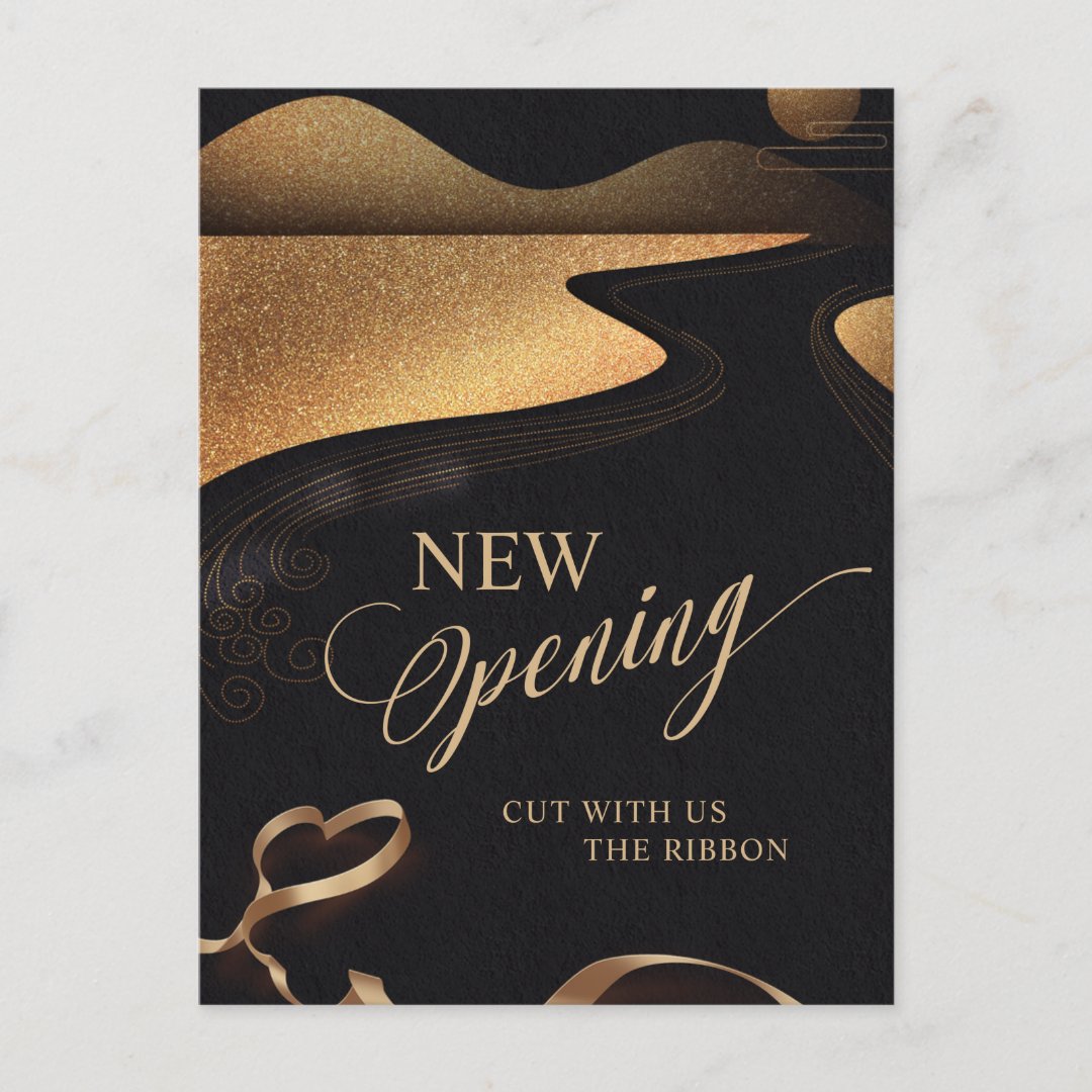 Elegant Copper Ribbon NEW Opening Invitation Postcard | Zazzle