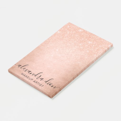 Elegant copper rose gold glitter makeup artist post-it notes | Zazzle