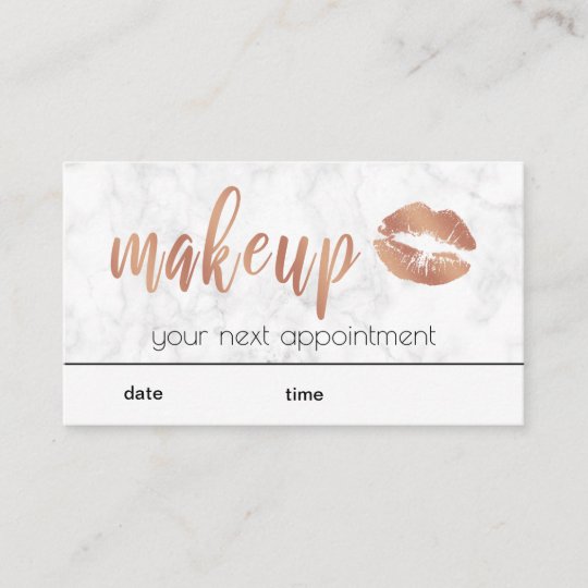 Elegant copper rose gold lips and marble makeup appointment card ...
