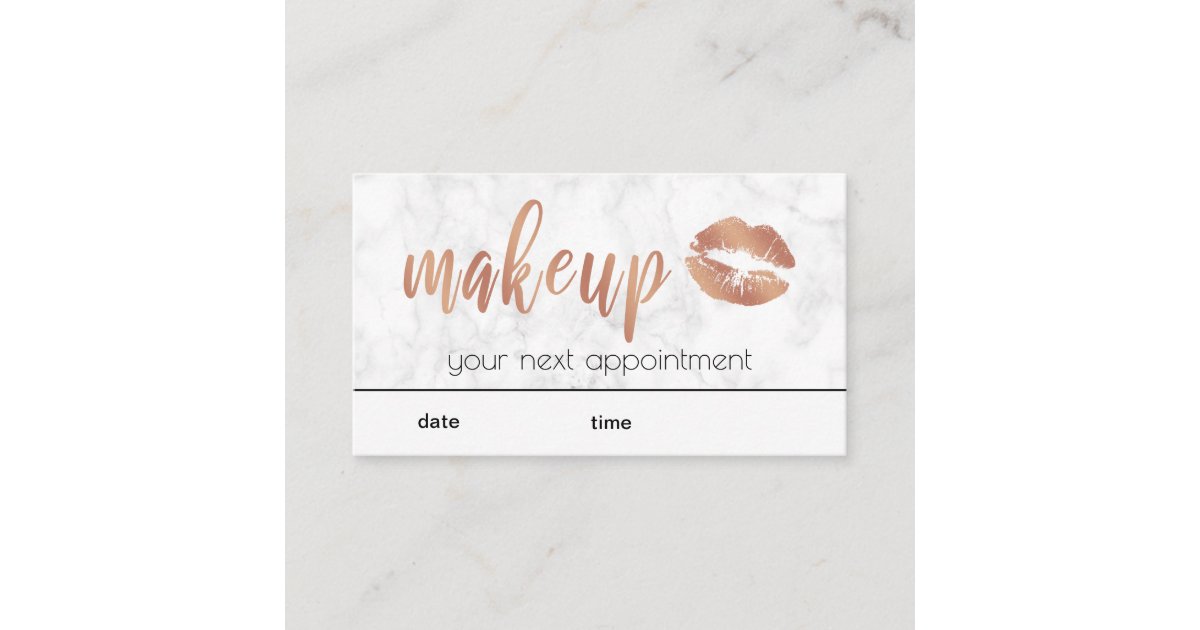 Elegant copper rose gold lips and marble makeup appointment card | Zazzle