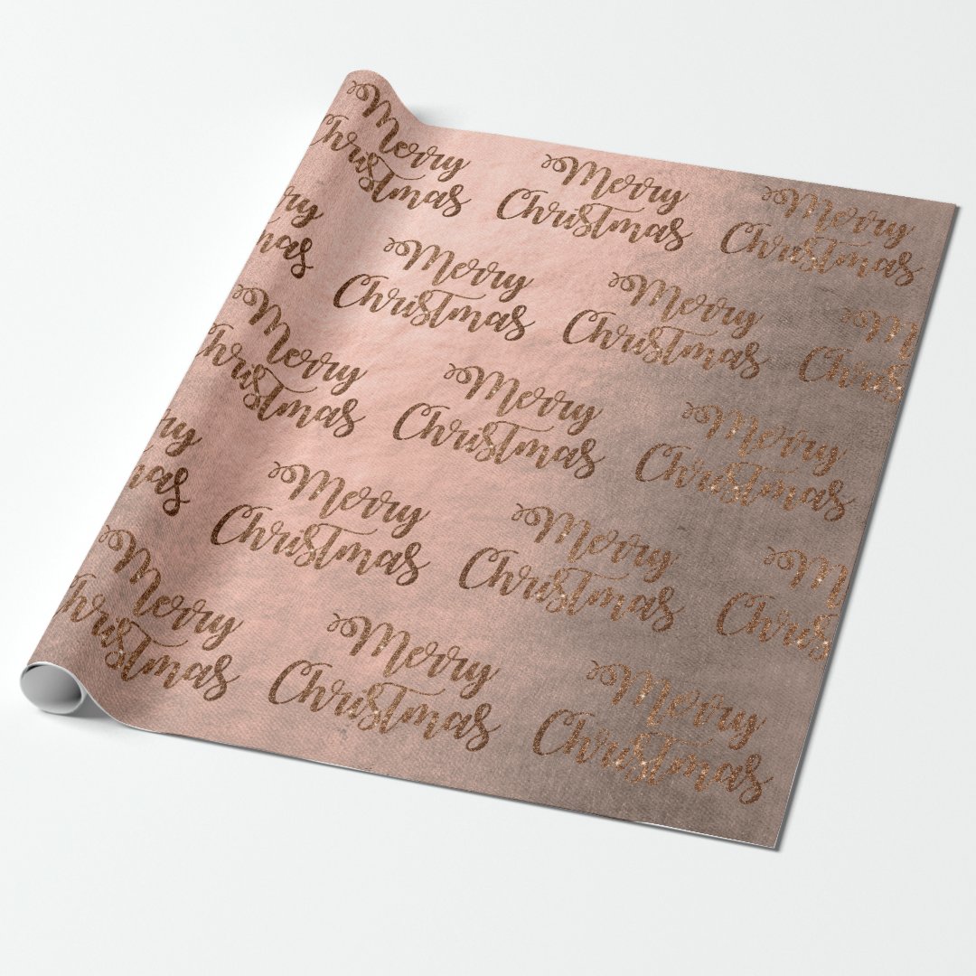 Elegant copper rose gold Merry Chtistmas pattern Wrapping Paper | Zazzle