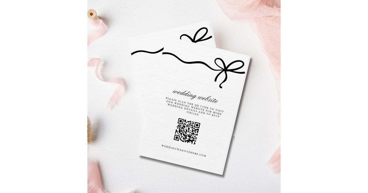 Elegant Coquette Bow Wedding Details QR Code Enclosure Card | Zazzle