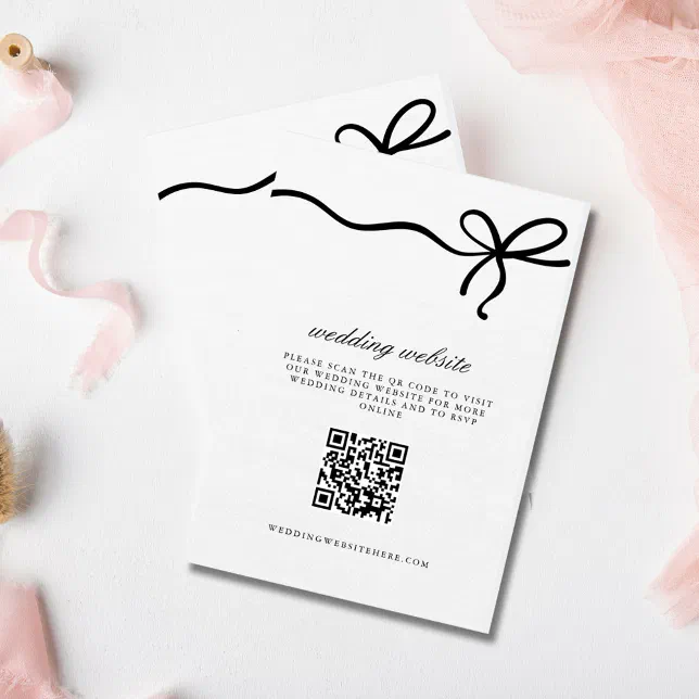 Elegant Coquette Bow Wedding Details QR Code Enclosure Card | Zazzle