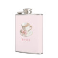 Elegant Coquette Preppy Pink Teacup with Bow Flask | Zazzle