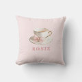 Elegant Coquette Preppy Pink Teacup with Bow Throw Pillow | Zazzle
