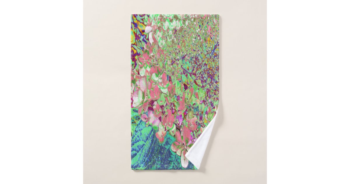 Elegant Coral and Chartreuse Limelight Hydrangea Bath Towel Set | Zazzle