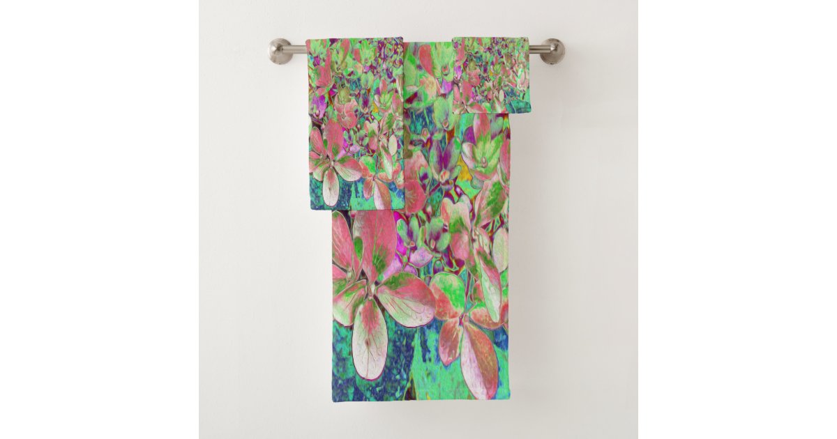 Elegant Coral and Chartreuse Limelight Hydrangea Bath Towel Set | Zazzle