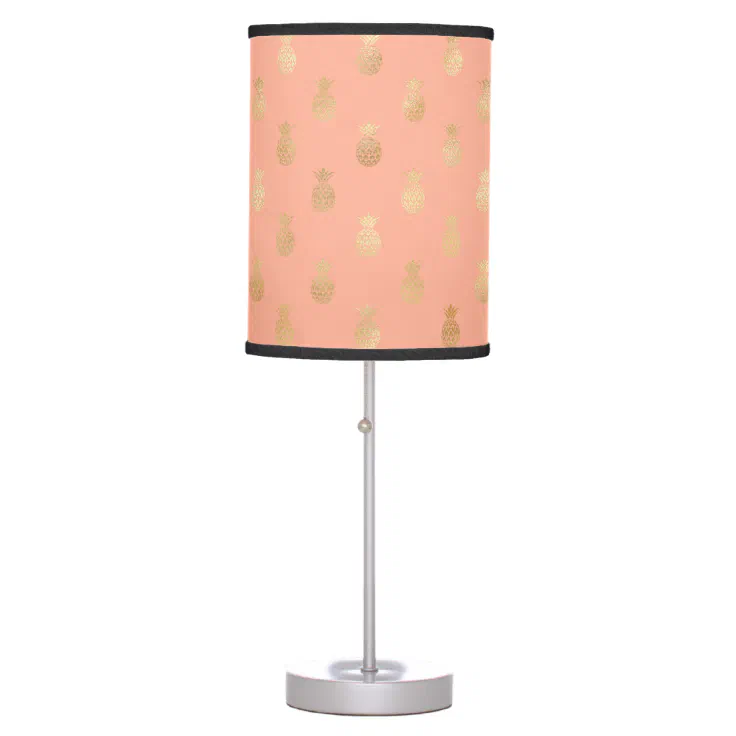 Elegant Coral Pink and Gold Pineapple Pattern Table Lamp | Zazzle