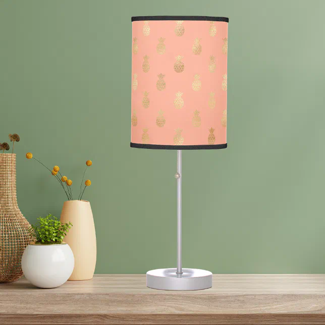 Elegant Coral Pink and Gold Pineapple Pattern Table Lamp | Zazzle