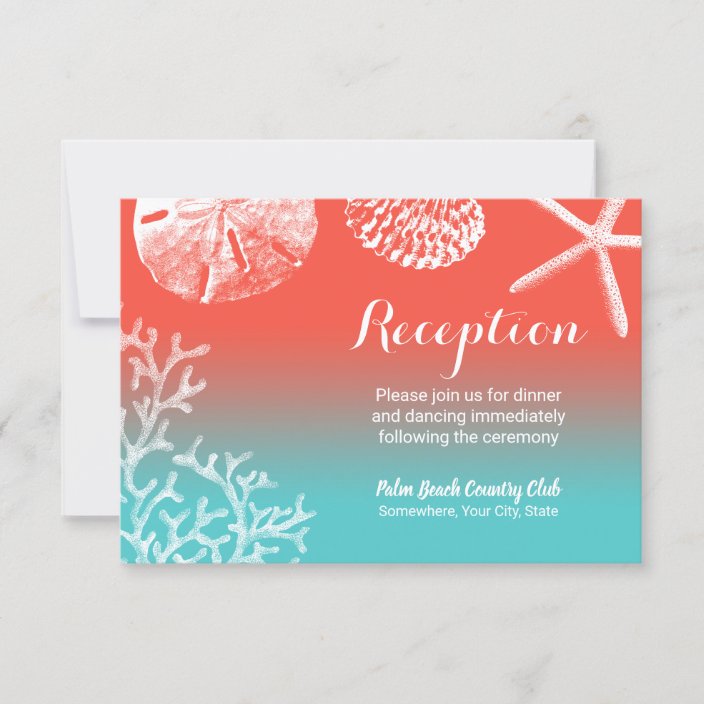 Elegant Coral Reef Beach Wedding Reception Invitation | Zazzle.com