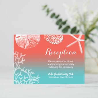 Elegant Coral Reef Beach Wedding Reception Invitation | Zazzle