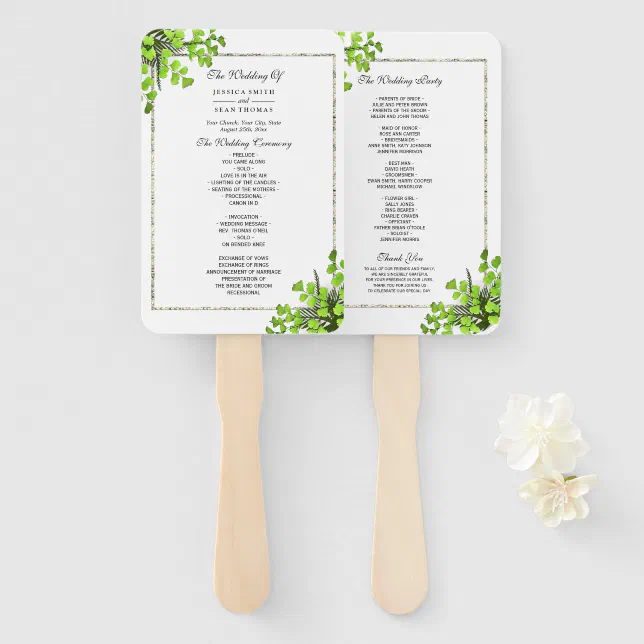 Elegant Corner Fern Decoration Wedding Program Hand Fan | Zazzle