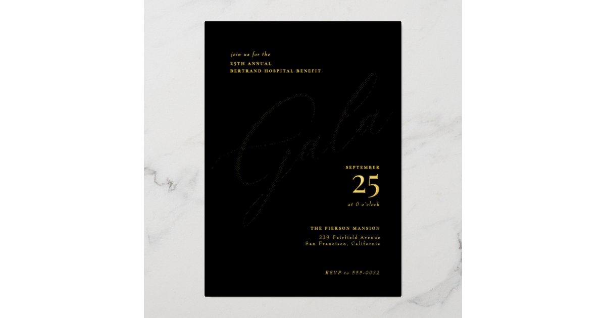 Elegant Corporate Black Tie Calligraphy Gala Foil Invitation | Zazzle