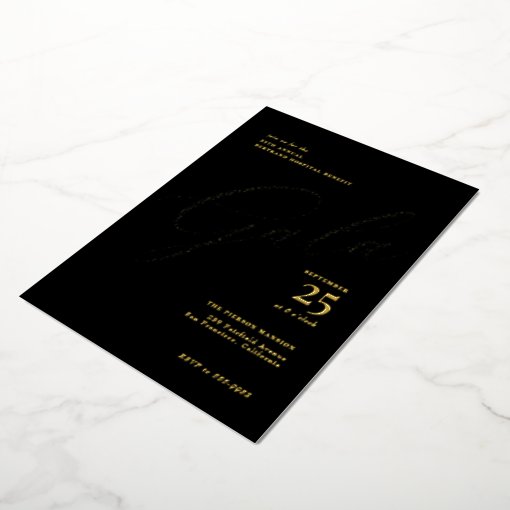 Elegant Corporate Black Tie Calligraphy Gala Foil Invitation | Zazzle