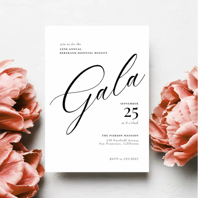 Elegant Corporate Black Tie Calligraphy Gala Invitation | Zazzle
