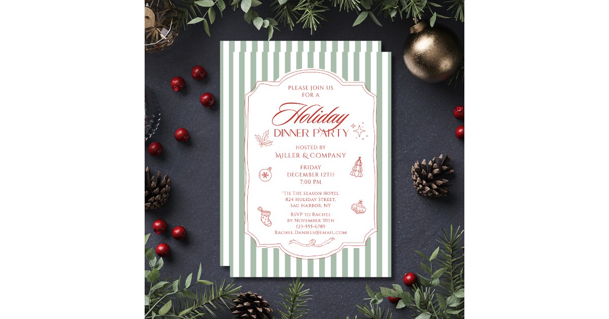 Elegant Corporate Christmas Holiday Dinner Party Invitation | Zazzle