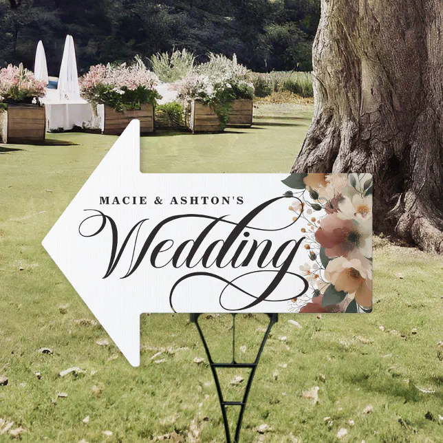 Elegant Cottagecore Floral Wedding This Way Arrow Sign | Zazzle