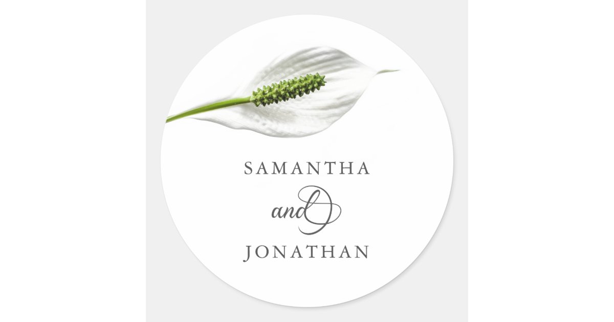 Elegant Cotton White Peace Lily Wedding Classic Round Sticker | Zazzle