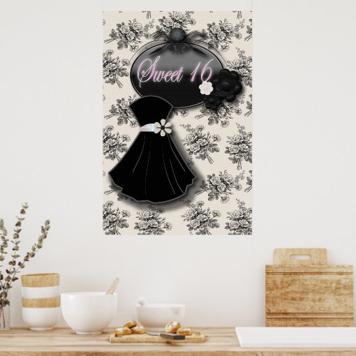 Elegant Country Rose SWEET 16 BLACK GOWN poster | Zazzle