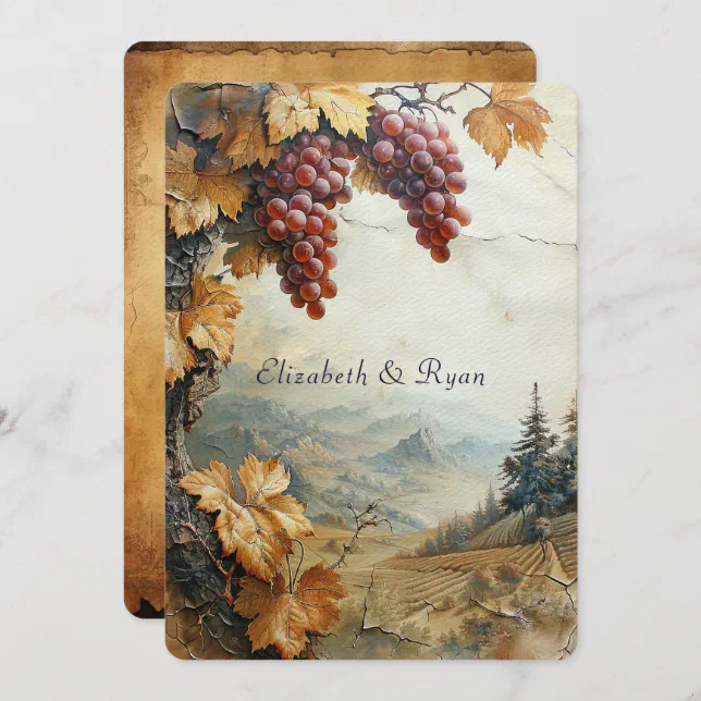 Elegant Countryside Vineyard Grape Vine Rustic Invitation | Zazzle