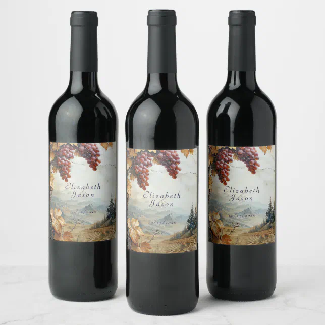 Elegant Countryside Vineyard Grape Vine Rustic Wine Label | Zazzle