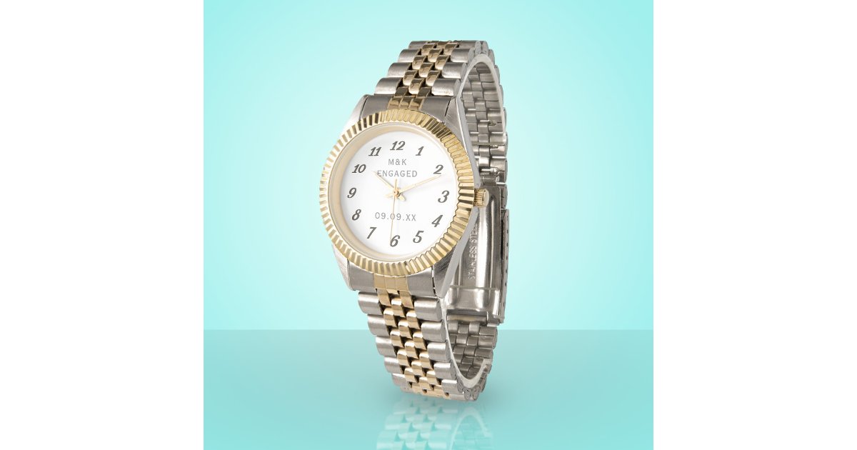 Elegant Couple Monogram Engaged Engagement Watch | Zazzle
