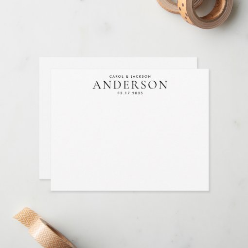 Elegant Couple Newlywed Name Wedding Stationery Note Card | Zazzle