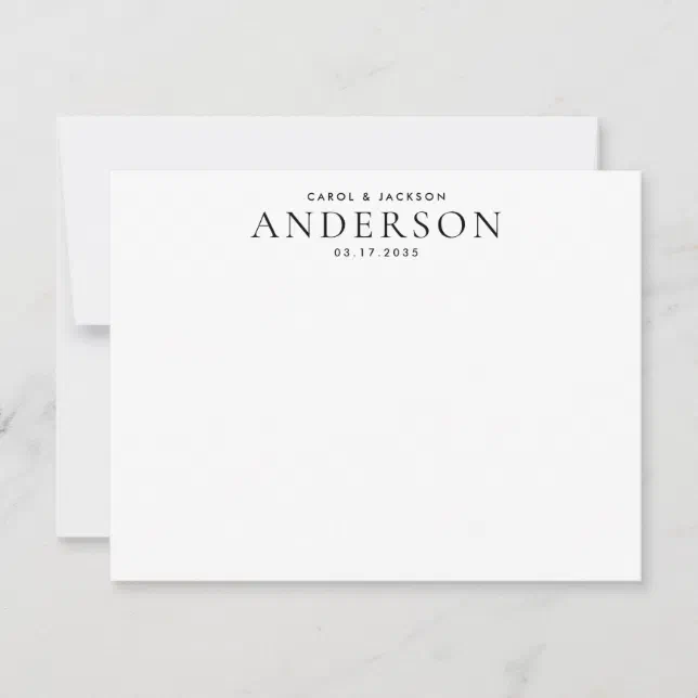 Elegant Couple Newlywed Name Wedding Stationery Note Card | Zazzle