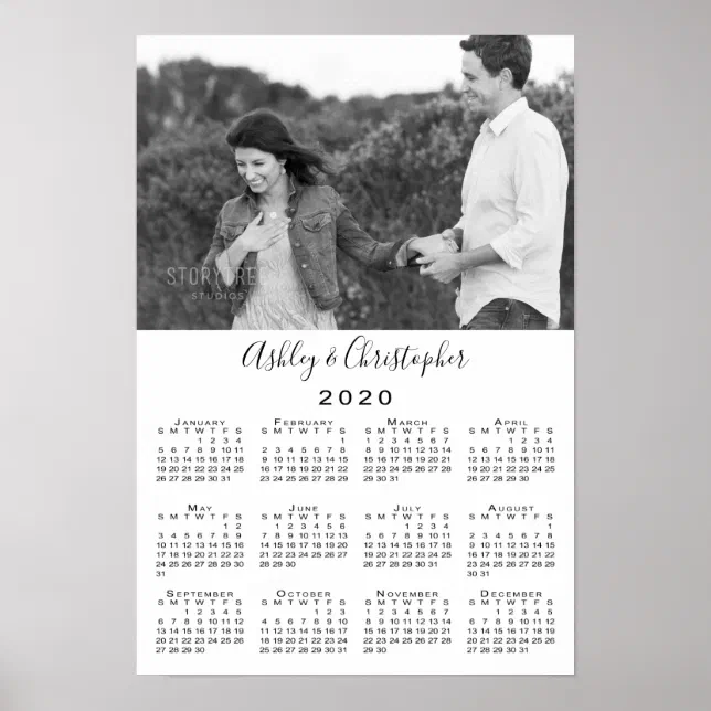Elegant Couple Photo and Names 2020 Calendar Poster | Zazzle