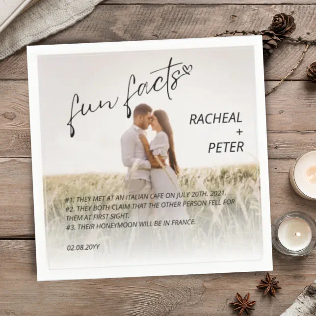 Elegant Couple Photo Modern Fun Facts Wedding Napkins | Zazzle