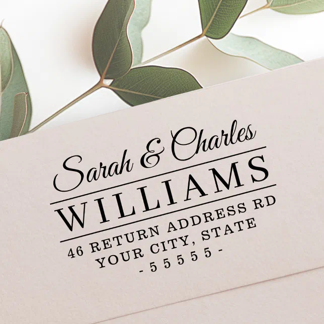 Elegant couples family name and return address self-inking stamp | Zazzle