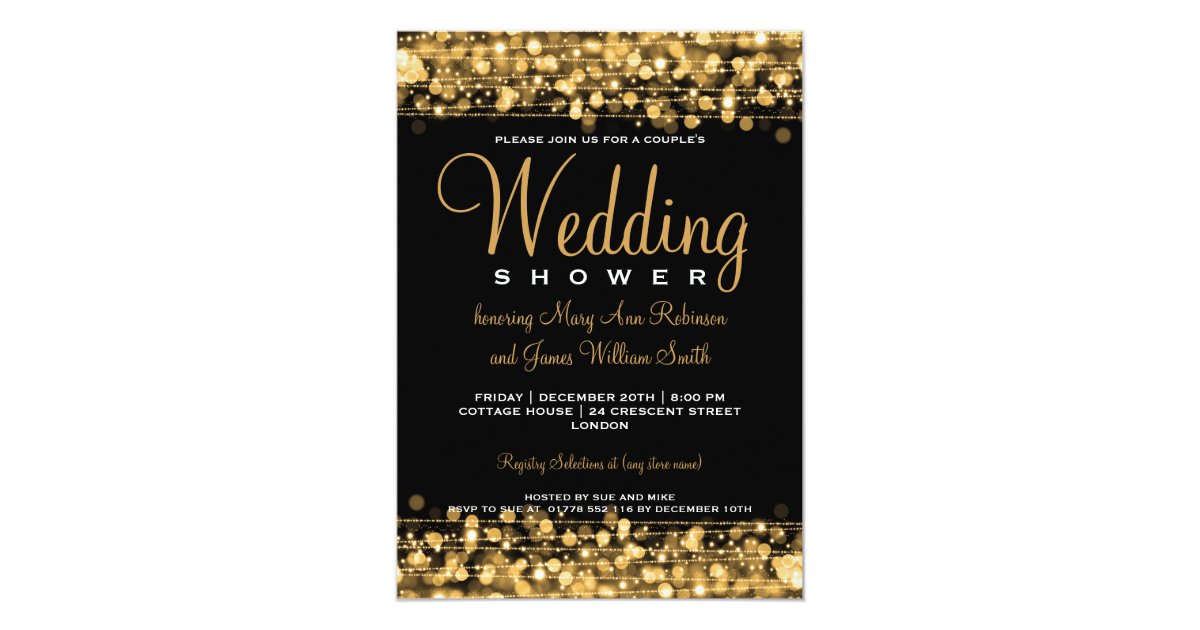 Elegant Couples Shower Party Sparkles Gold Invitation | Zazzle.com