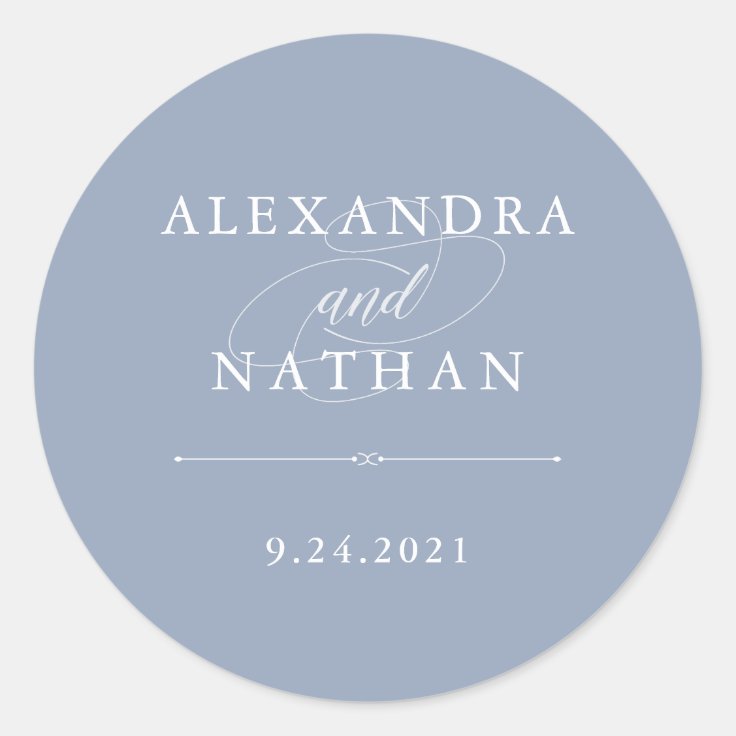 Elegant Couture | Dusty Blue Wedding Classic Round Sticker | Zazzle