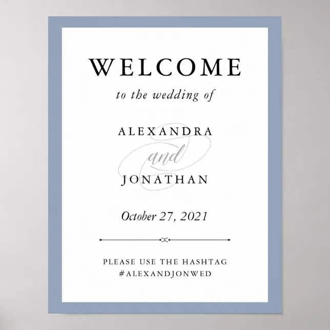 Elegant Couture | Dusty Blue Wedding Welcome Poster | Zazzle