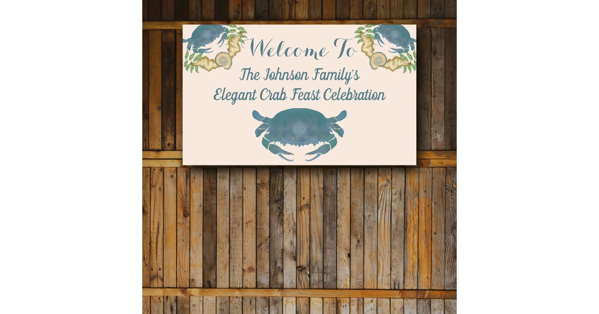 Elegant Crab Feast-Watercolor Blue Crabs, Seashell Banner | Zazzle